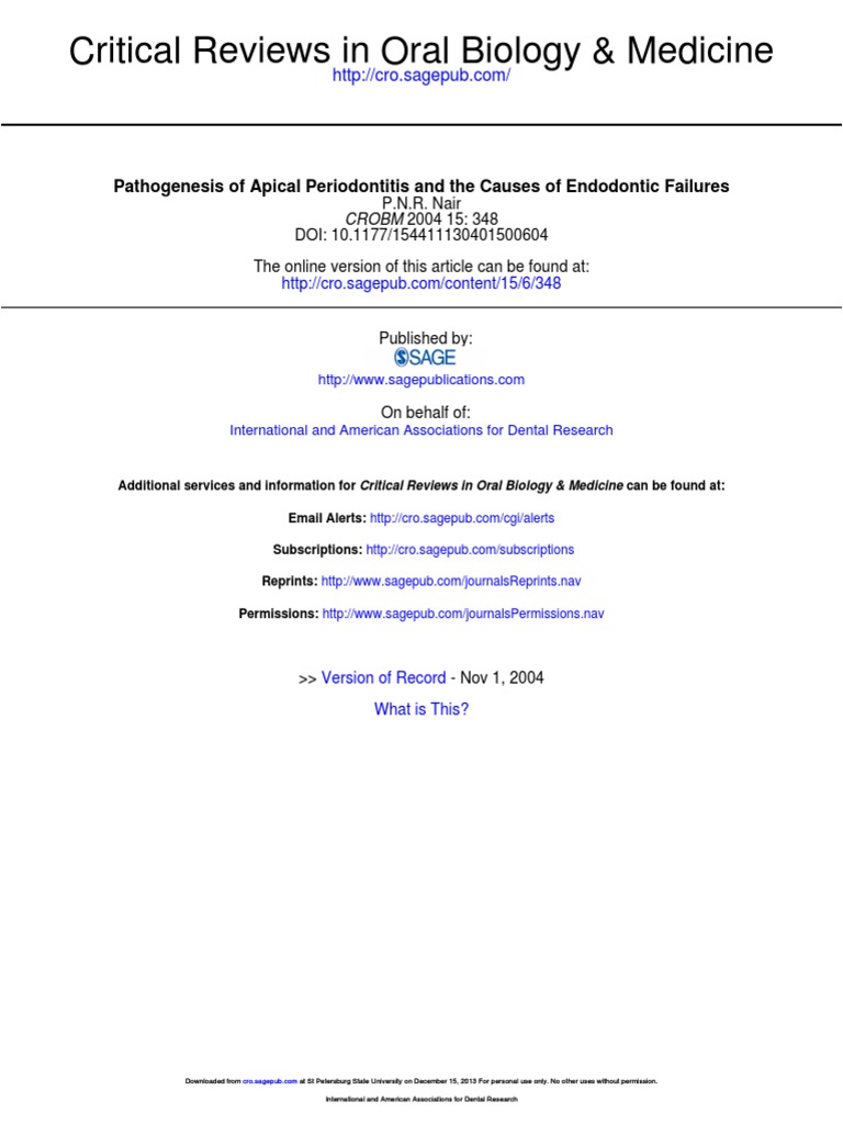 Pathogenesis of Apical Periodontitis and The Causes of Endodontic ...