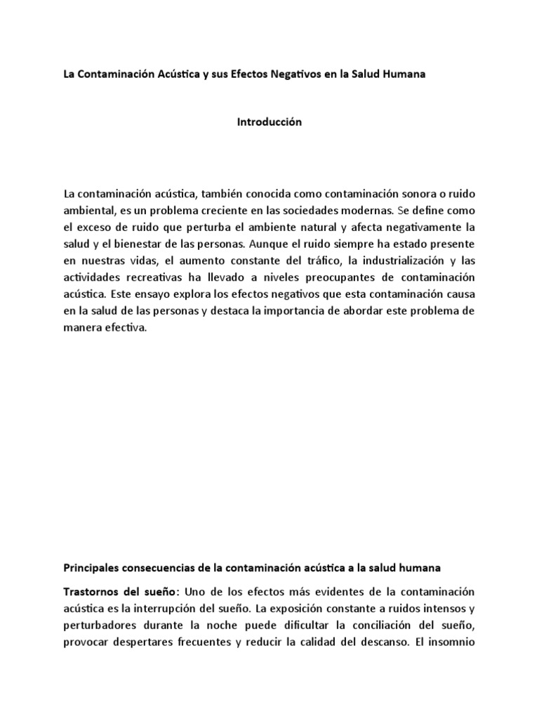 Ensayo Sobre La Contaminacion Acustica | PDF Ensayo Sobre La Contaminacion Acustica | PDF