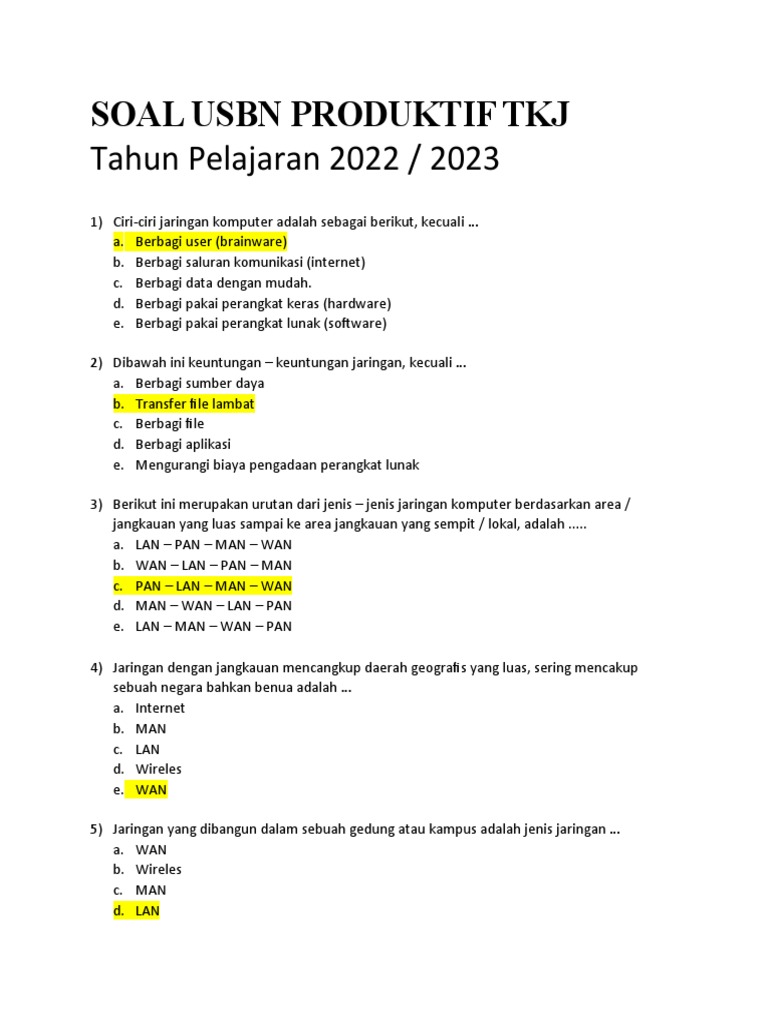 Soal Usbn Produktif TKJ 2023 | PDF