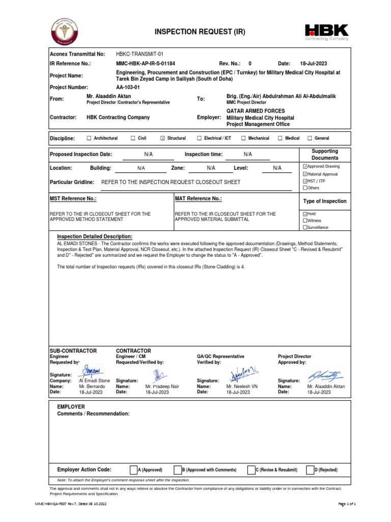 Inspection Request Summary | PDF