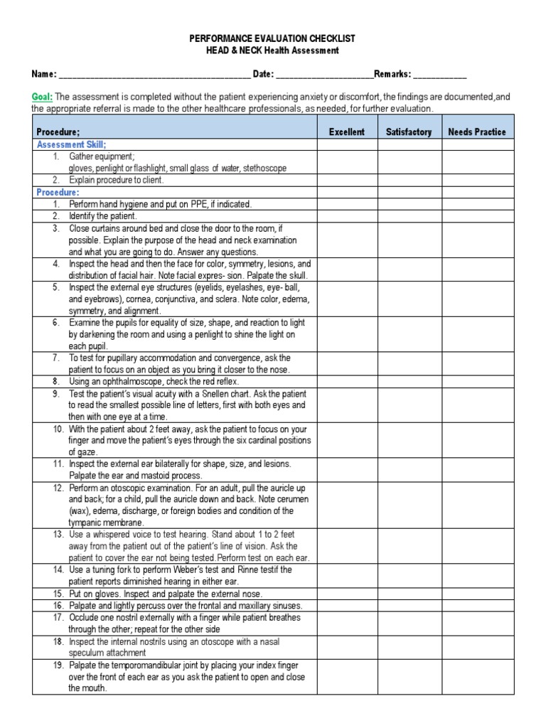 Head & Neck Assessment Checklist | PDF | Neck | Thorax