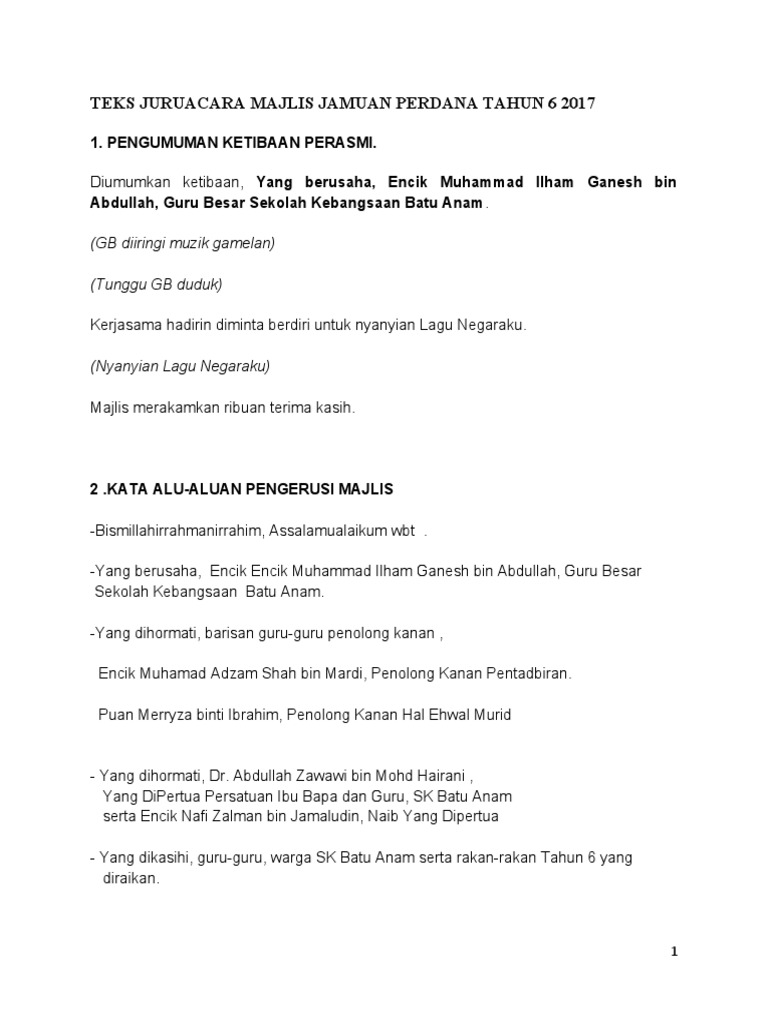 Juruacara Majlis Jamuan Tahun 6 | PDF