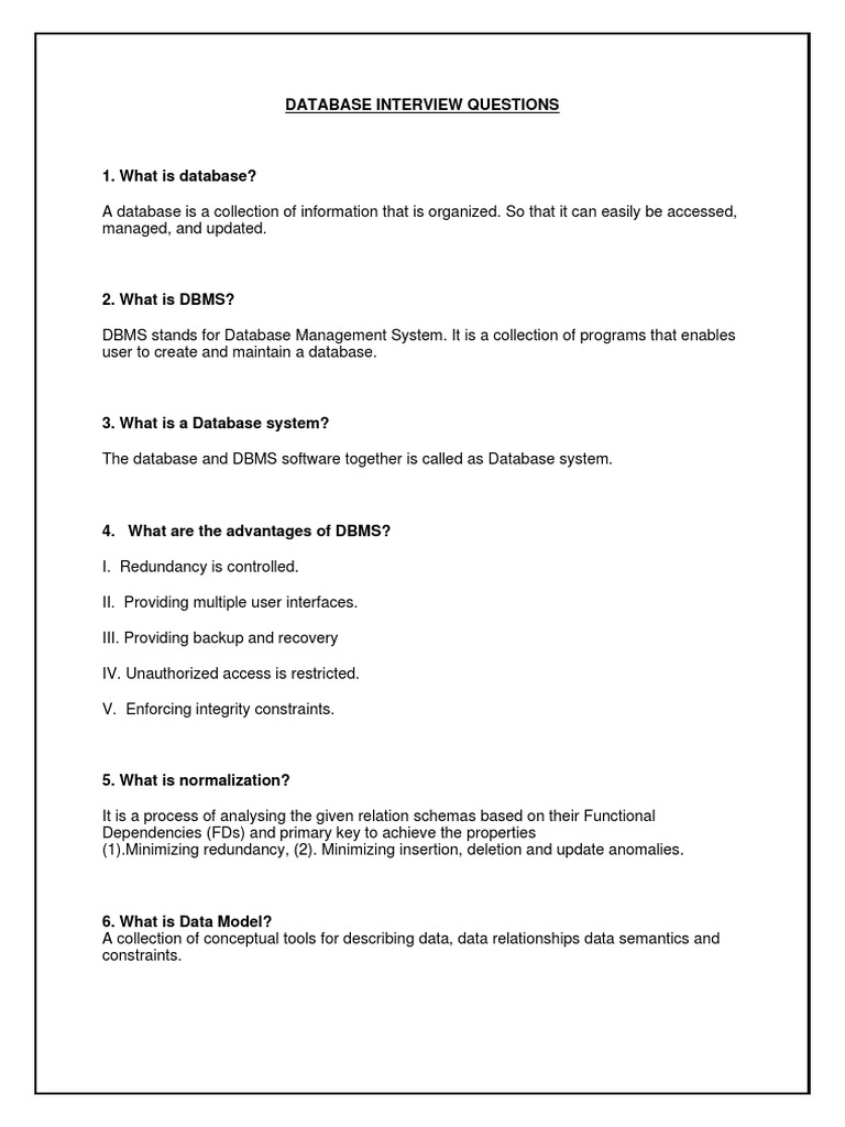 Dbms Interview Questions Pdf