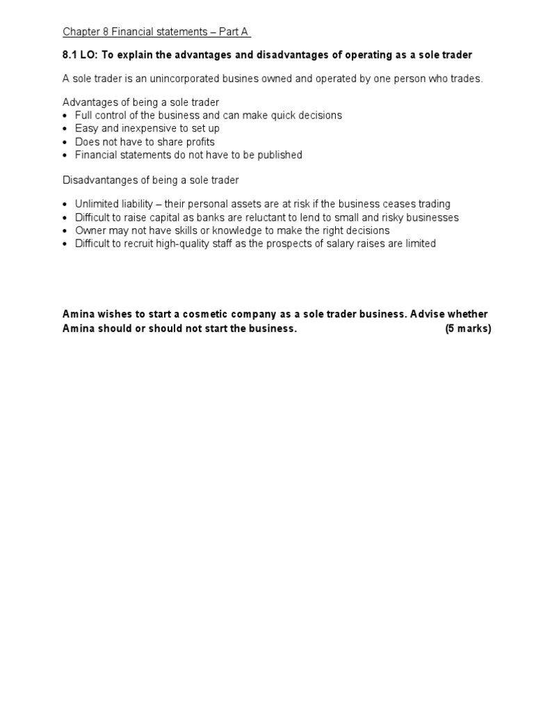 Chapter 8 Financial Statements - Part A - 8.1 and 8.2 | PDF