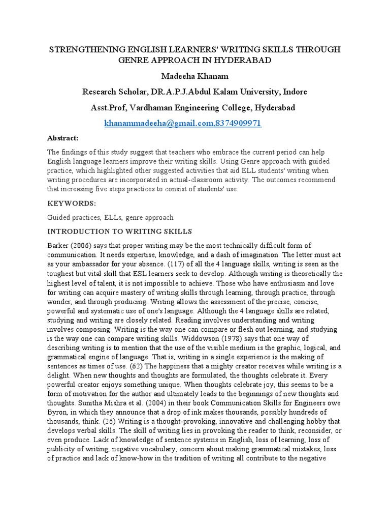 Enhancing ELL Writing Skills in Hyderabad | PDF | English As A Second ...