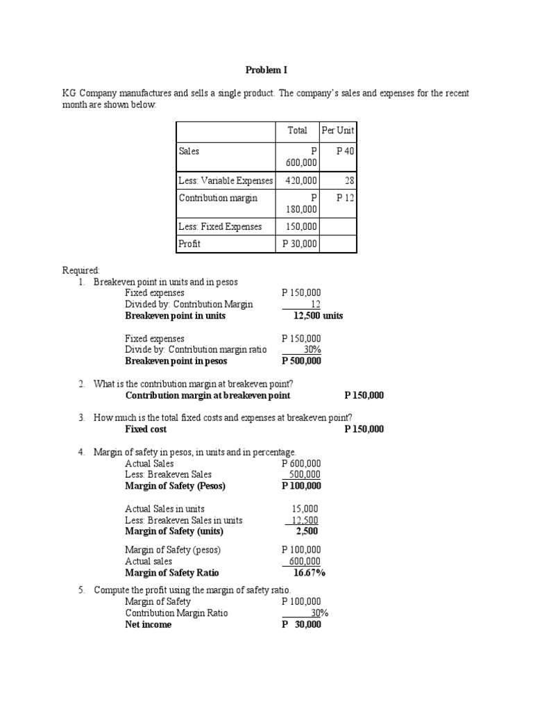 CVP Exercises | PDF | Business Economics | Market (Economics)
