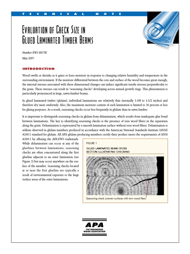 Apa Ews R475e Evaluation of Check Size in Glued Laminated Timber Beams | PDF
