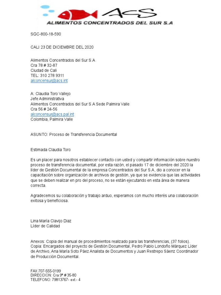 Carta de Proceso de Transferencia | PDF
