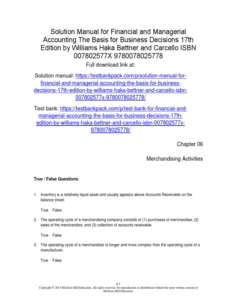 Financial and Managerial Accounting The Basis For Business Decisions ... Financial and Managerial Accounting The Basis For Business Decisions ...