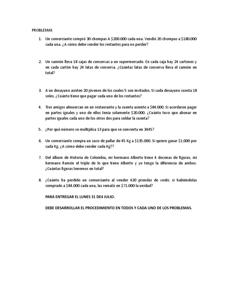 Problemas de Operaciones Basicas Con Naturales | PDF