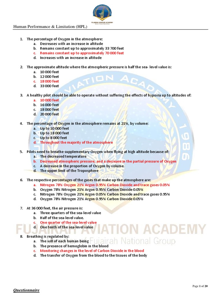 Human Performance & Limitation PPL | PDF | Hypoxia (Medical) | Eye