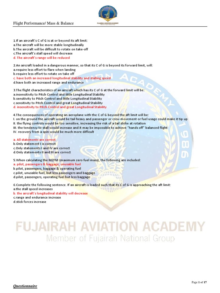 Mass & Balance & Flight Performance PPL | PDF