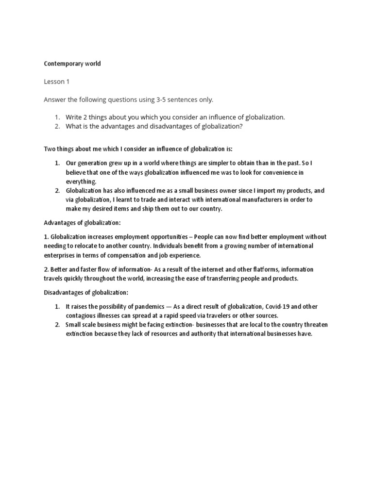 Contemporary World Activities | PDF