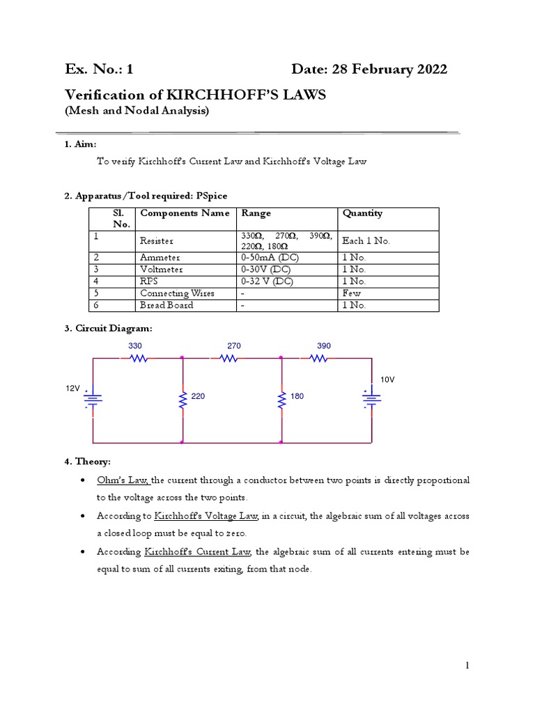 Exp-1 - Verification - of - KIRCHHOFF S - Laws - Answers | PDF