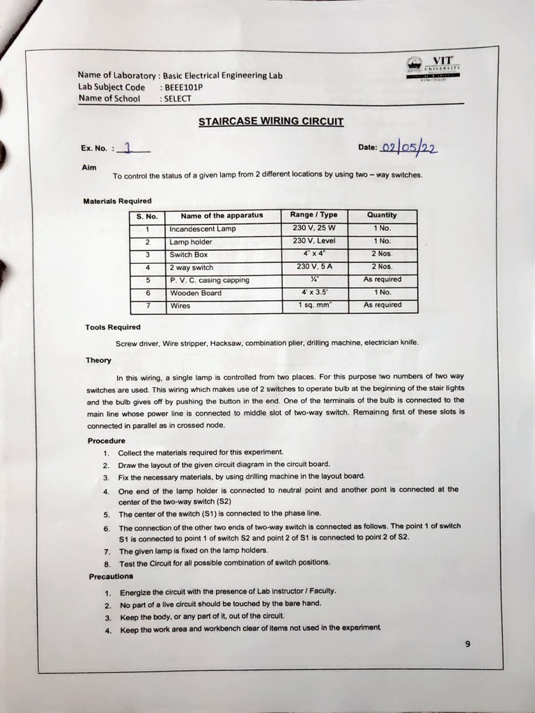Exp-8 Staircase Wiring | PDF | Switch | Fuse (Electrical)