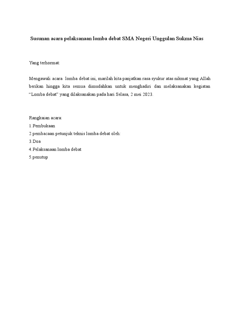 Susunan Acara Pelaksanaan Lomba Debat | PDF
