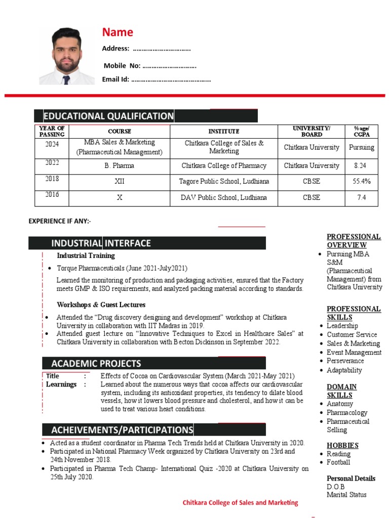 CV Format 2023 MBA Chitkara Universtity | PDF | Pharmaceutical Industry ...