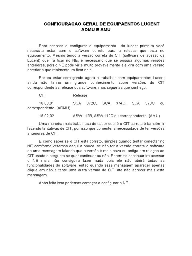 Passo A Passo para Acesso Ao Lucent AMS AMU ADMU | PDF