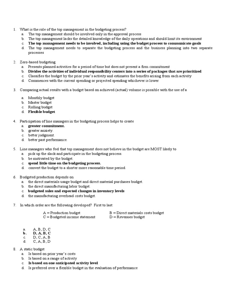 Quiz 2 On Short Term Budgeting and Responsibility Accounting | PDF