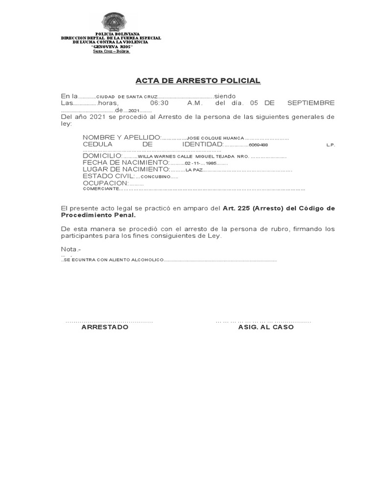Acta de Arresto Policial | PDF