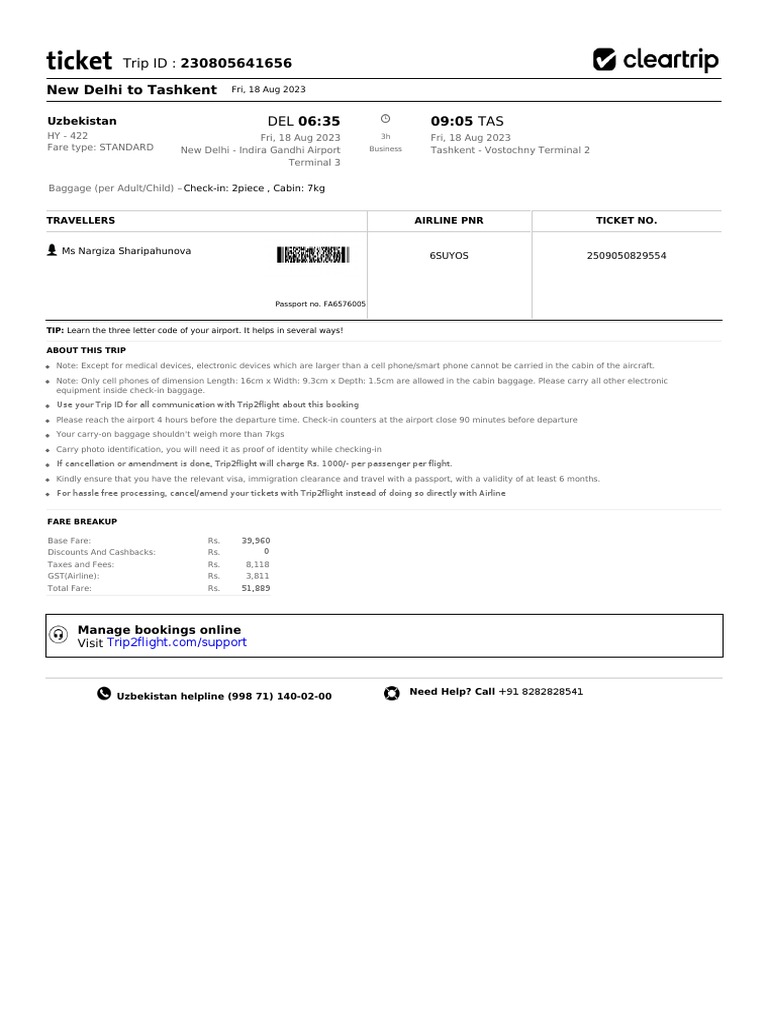 Trip2flight Flight E-Ticket | PDF