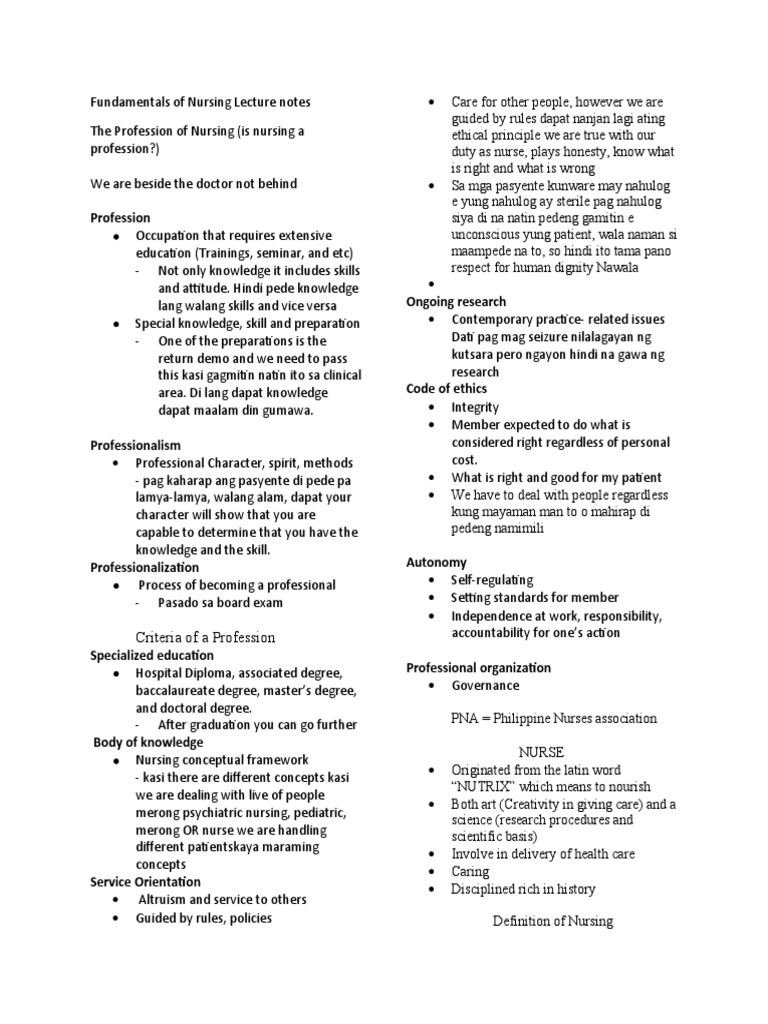Fundamentals of Nursing Lecture Notes | PDF Fundamentals of Nursing Lecture Notes | PDF