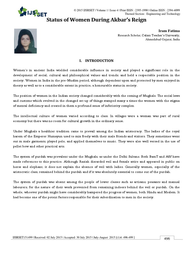 Status of Women During Akbar's Reign: Iram Fatima | PDF | Mughal Empire | Harem