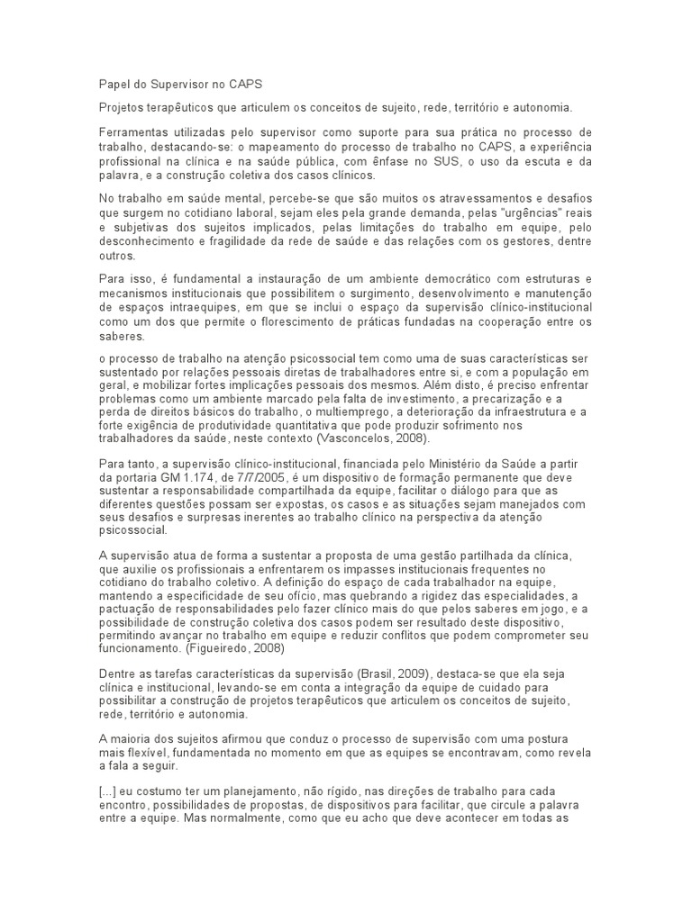 Papel Do Supervisor No CAPS | PDF | Carreira e Crescimento | Autoajuda