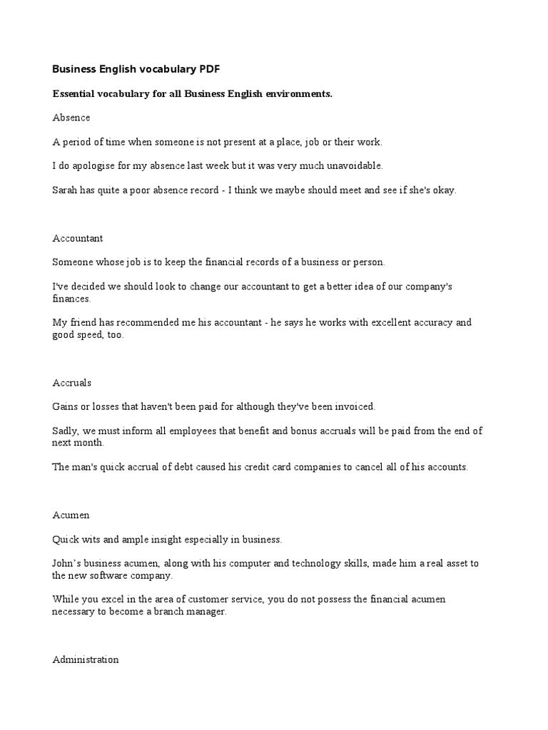 Business English Vocabulary PDF | PDF
