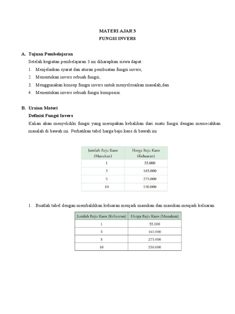 MATERI AJAR 3 - FUNGSI INVERS | PDF