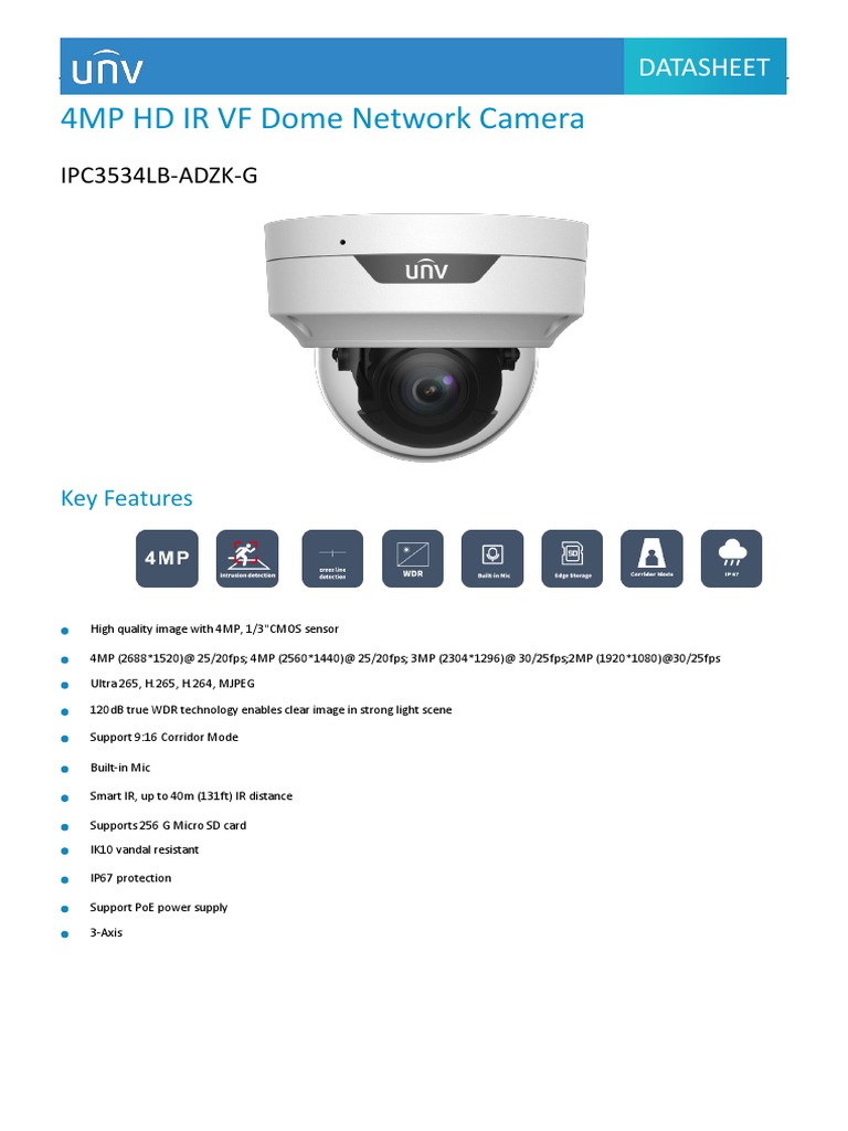 UNV【Datasheet】 IPC3534LB-ADZK-G 4MP HD IR VF Dome Network Camera Datasheet V1.1-EN | Download ...