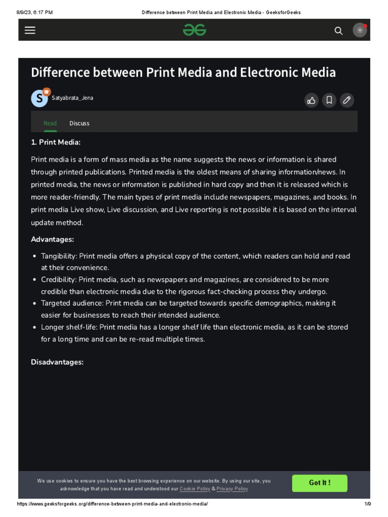 Difference Between Print Media and Electronic Media - GeeksforGeeks | PDF