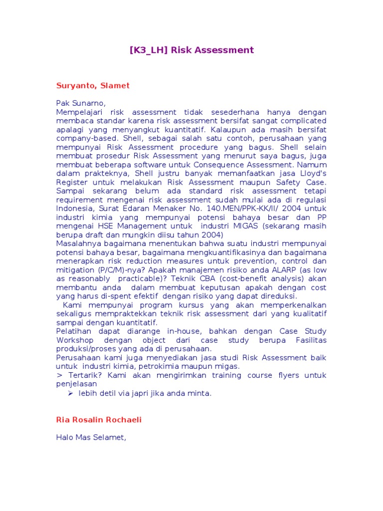 (K3 LH) Risk Assessment | PDF