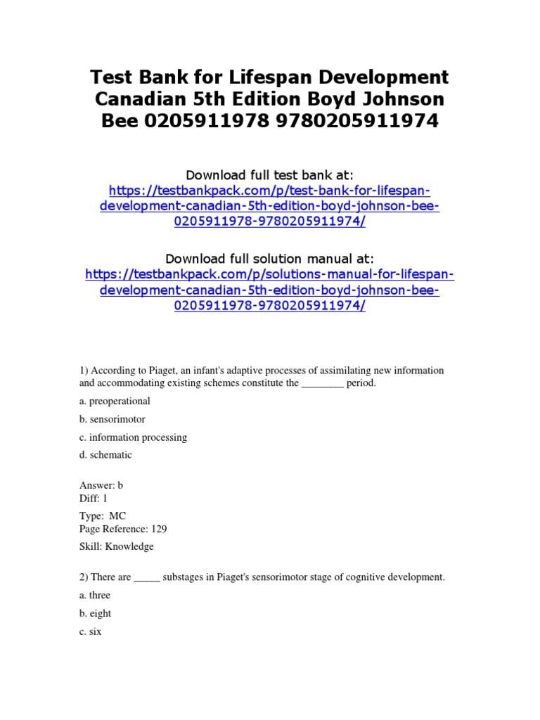 Test Bank for Lifespan Development 5th Edition | PDF