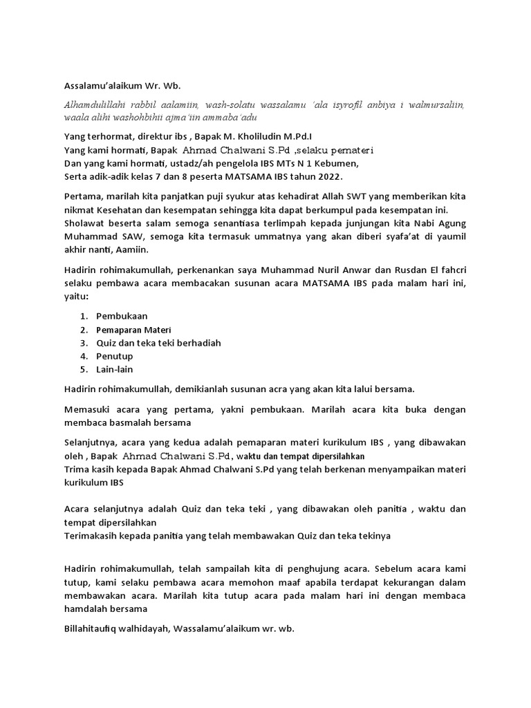Susunan Acara MATSAMA IBS 2022 | PDF