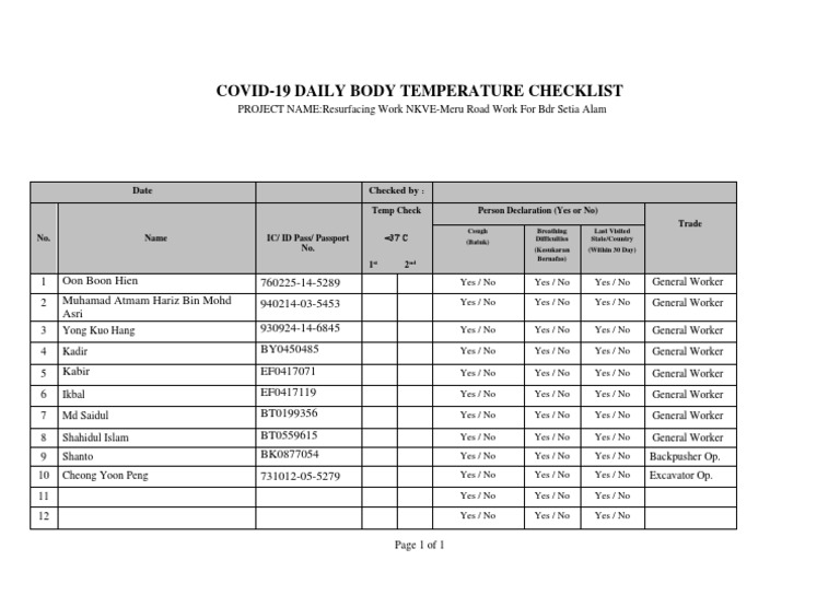 NKVE-BSA Daily Temperature Check | PDF