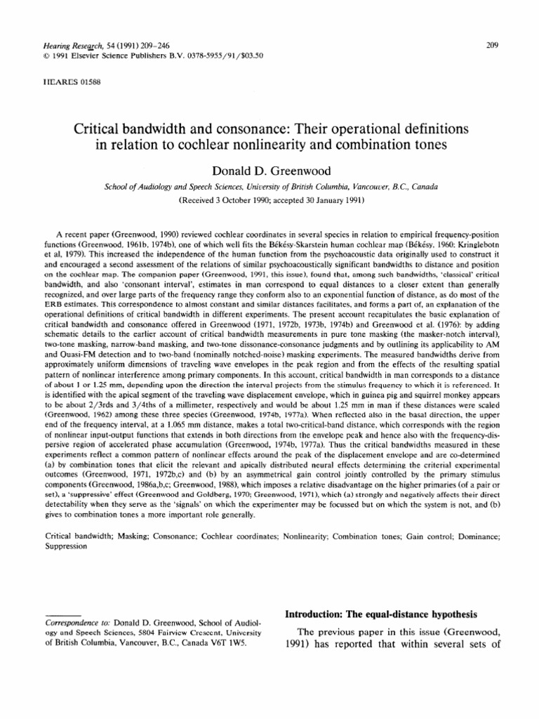 Critical Bandwidth and Consonance | PDF | Bandwidth (Signal Processing) | Classical Mechanics