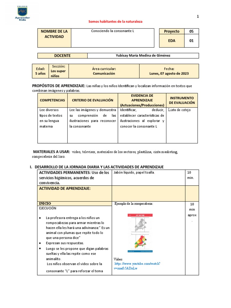 Conociendo la Consonante L en Niños | PDF | Evaluación | Aprendizaje