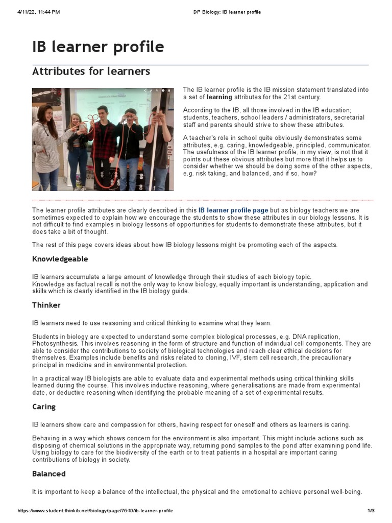 DP Biology - IB Learner Profile | PDF
