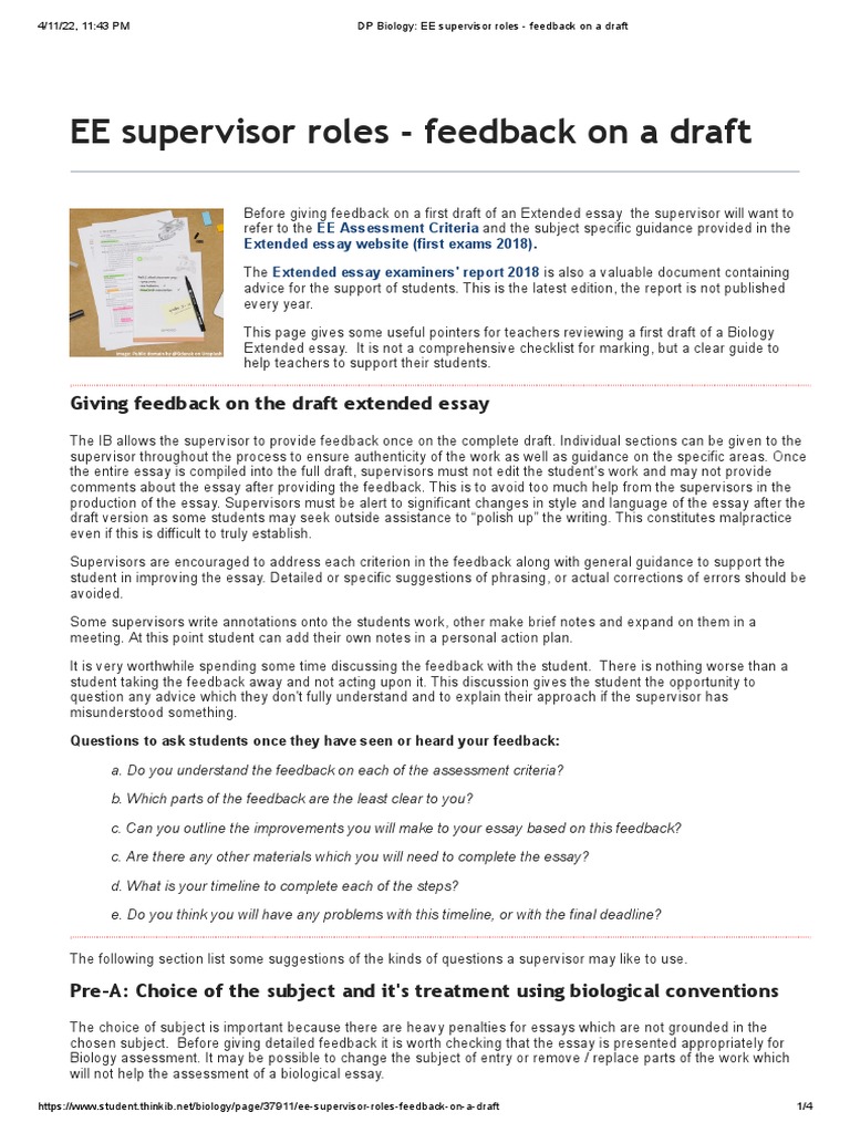 Biology EE Supervisor Feedback Guide | PDF | Career & Growth | Wellness