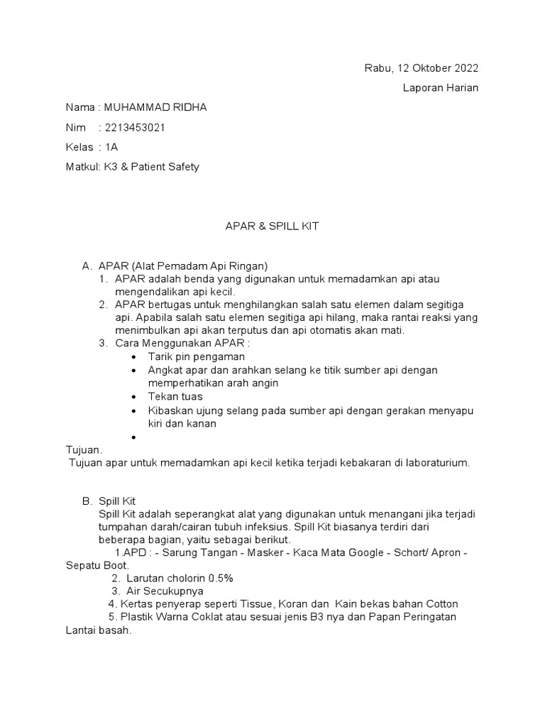 Laporan Sementara K3 Apar | PDF | Sains & Matematika