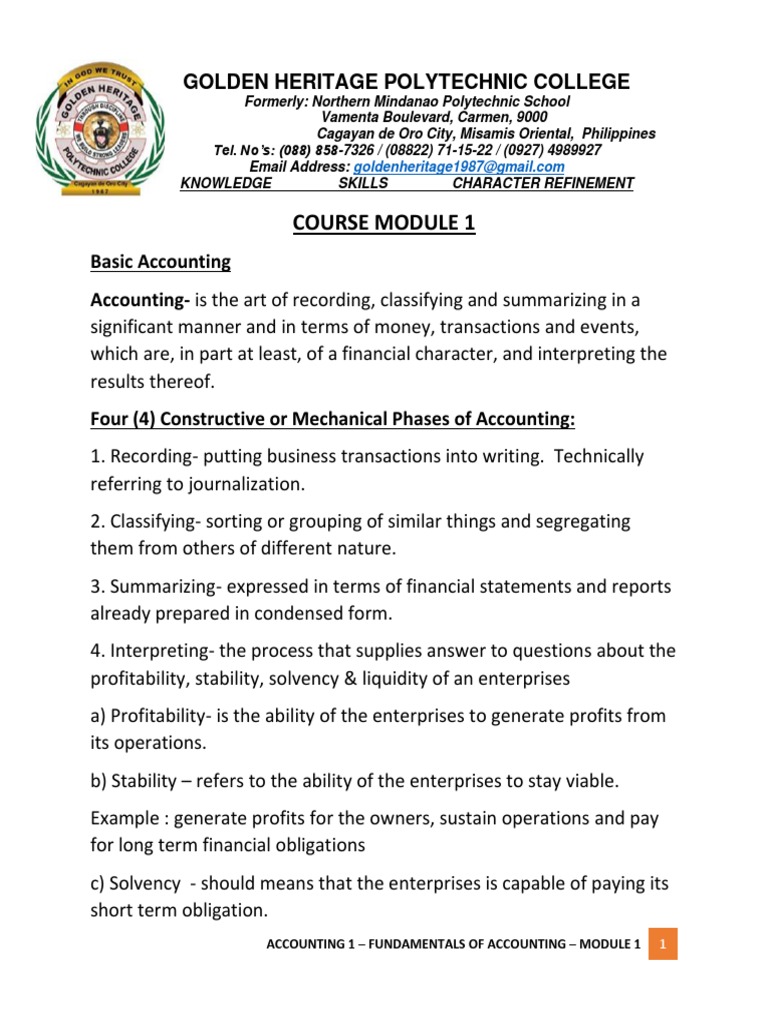 Basic Accounting Module 1 | PDF | Taxes | Accounting