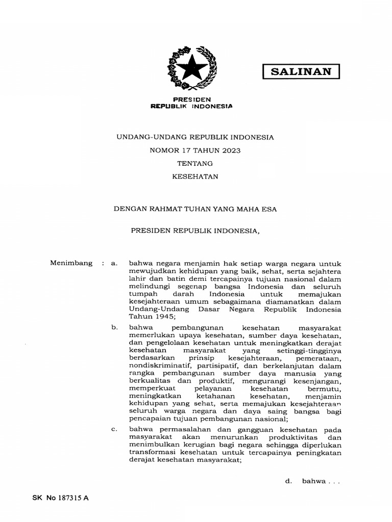 Salinan UU Nomor 17 Tahun 2023 | PDF