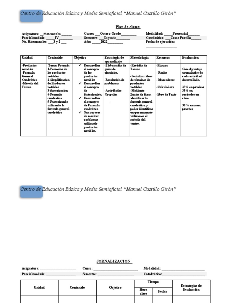 8 y Plan de Clases | PDF