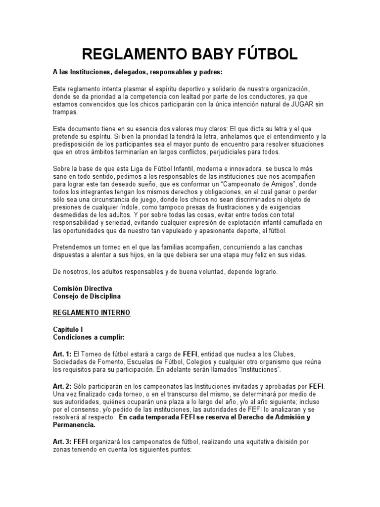 REGLAMENTO BABY FÚTBOL | PDF