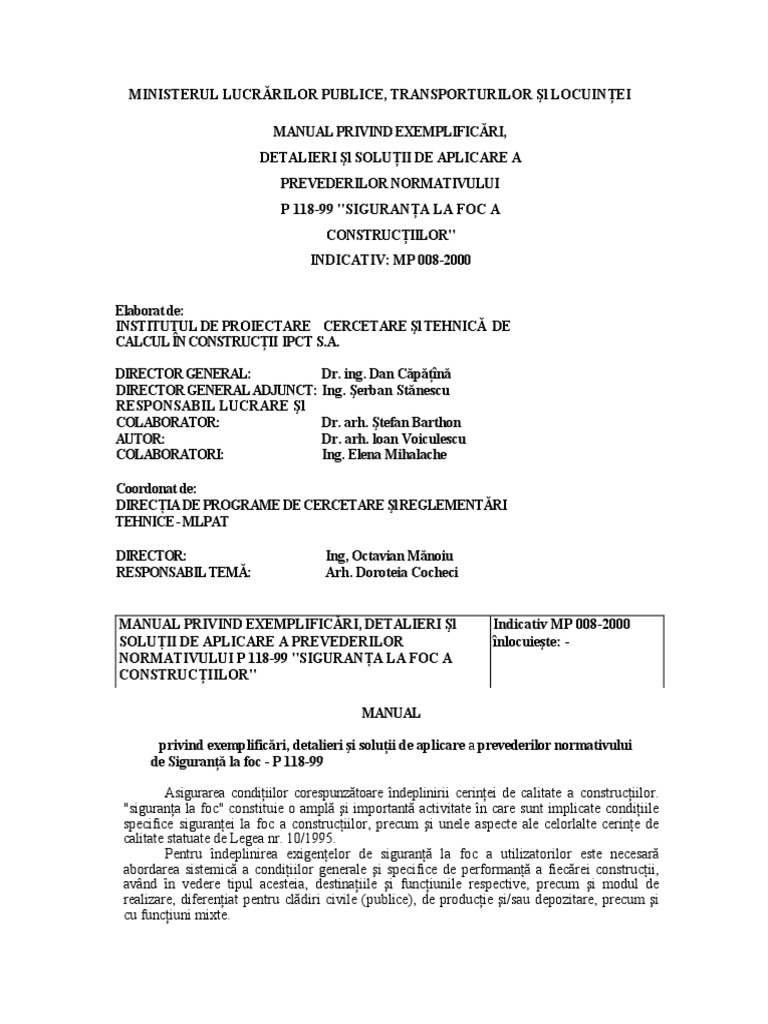 MP 008-2000 Manual Privind Exemplificari, Detalieri Si Solutii de Aplicare A Prevederilor ...