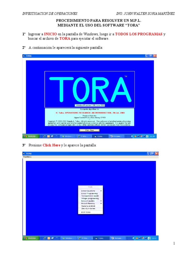 Procedimiento para Resolver Un M 1 1 .P.L. Con El Software TORA | PDF