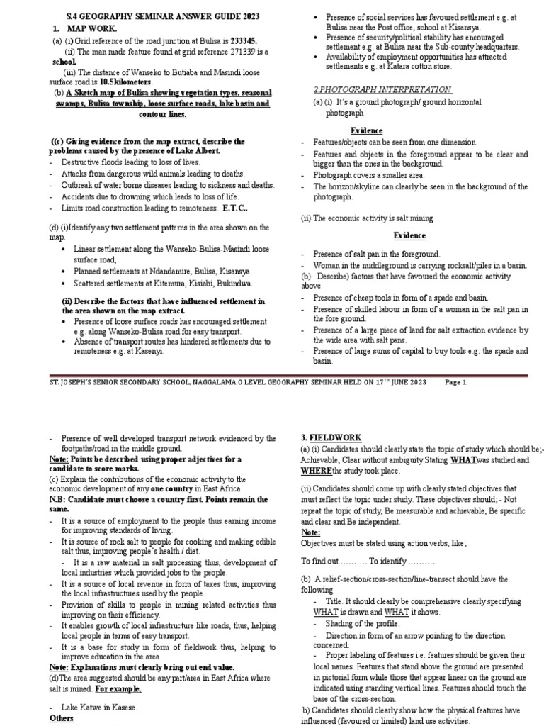 s.4 Geography Semnar Answers 2023 | PDF