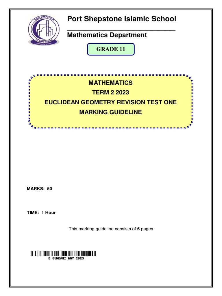 Gr11 Psis Term Euclidean Geometry Rev Test 1 Memo 2023-1 | PDF