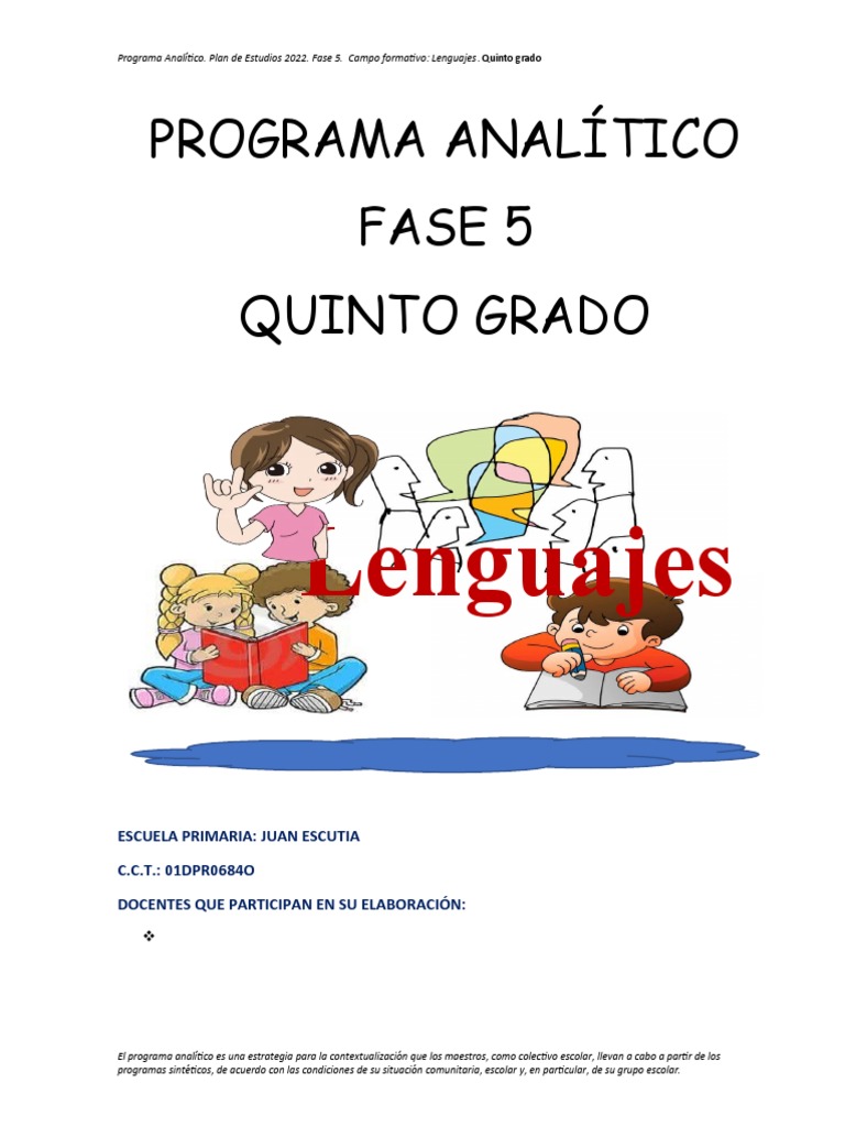 ? MT 5. Programa Analítico Lenguajes. Fase 5. Quinto Grado | PDF